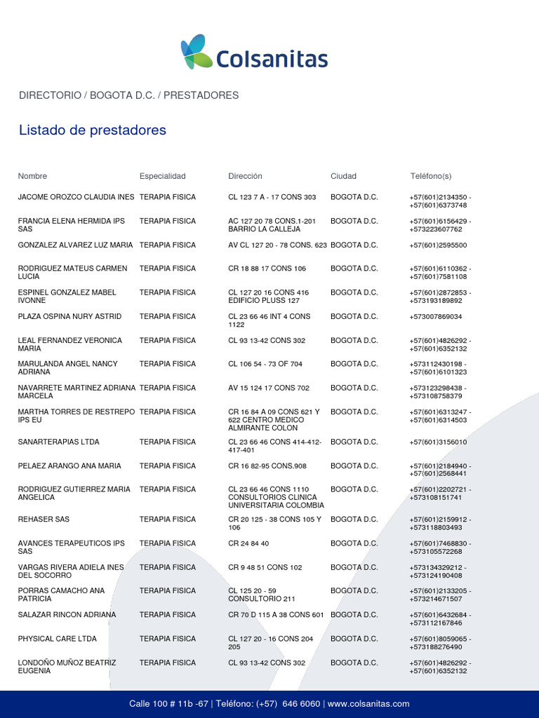 Directorio Médico Colsanitas Bogotá | PDF | Derecho