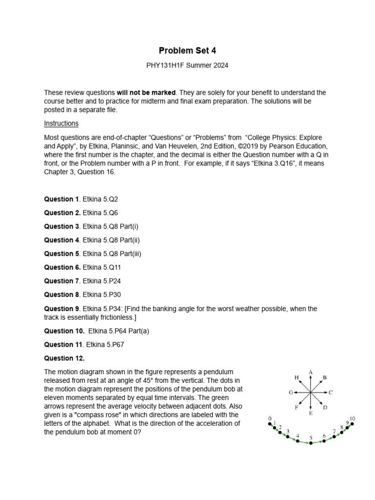 Non-Marked Problem Set 4 Course Review and Exam Practice | PDF | Force | Applied And ...