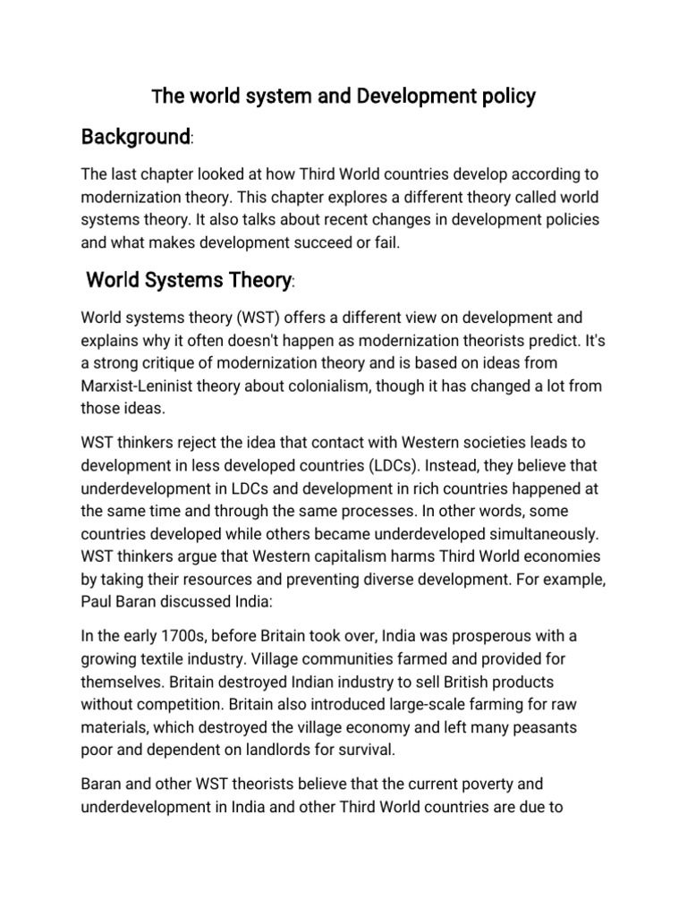 The World System Theory and Development Policy | PDF | World Systems Theory | Multinational ...