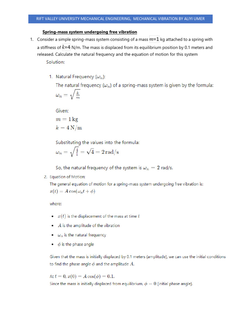 Mechanical Vibration Analysis Guide Pdf Oscillation Damping