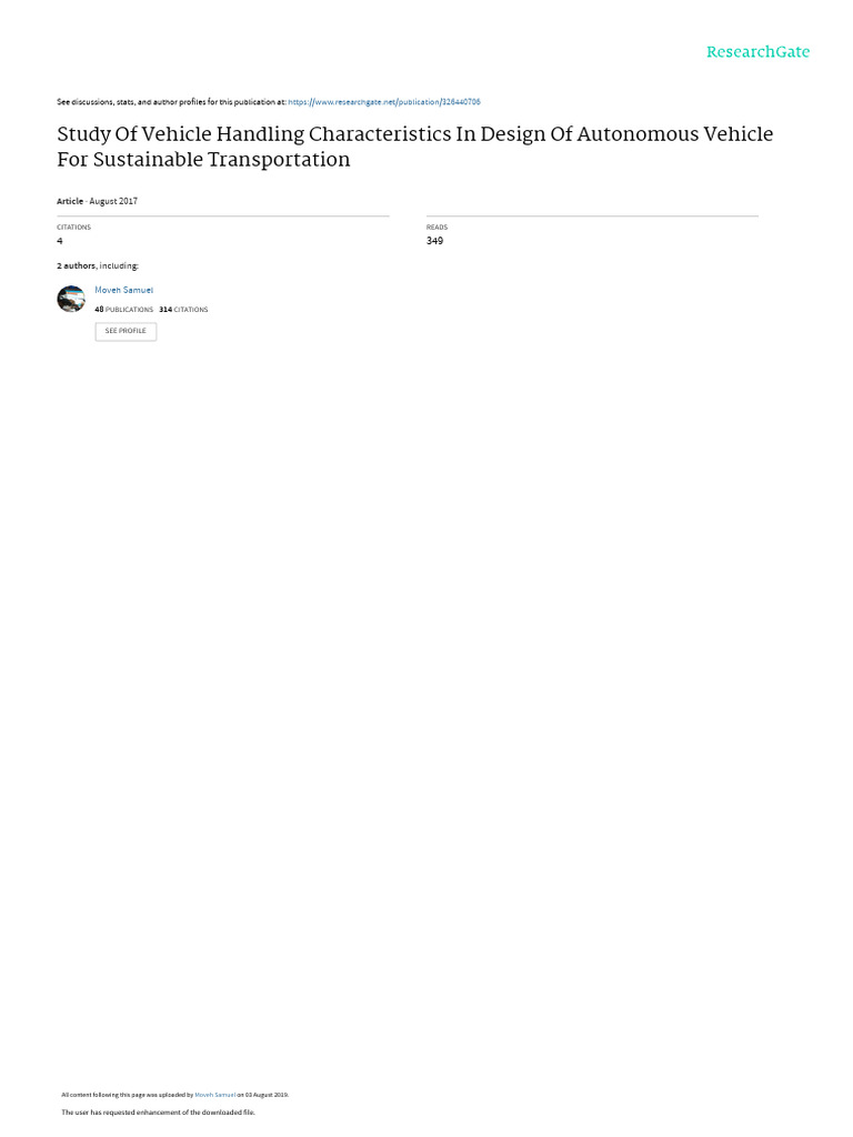 Study of Vehicle Handling Characteristics in Design of Autonomous Vehicle For Sustainable ...