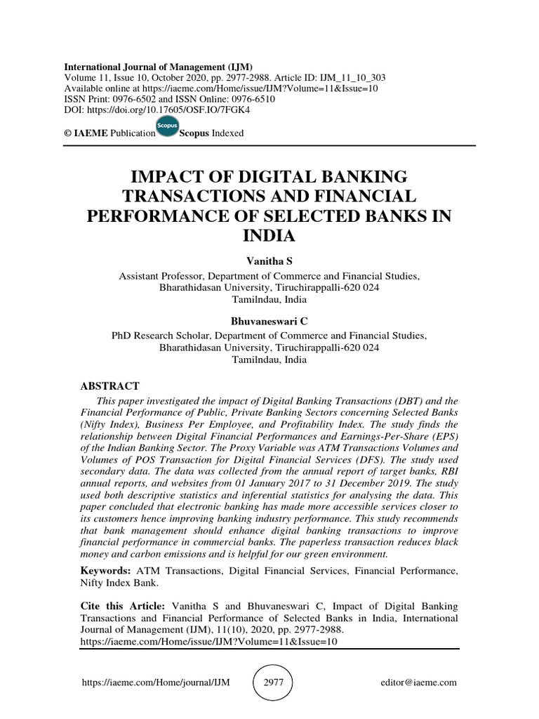 Impact of Digital Banking Transactions A | PDF | Coefficient Of ...