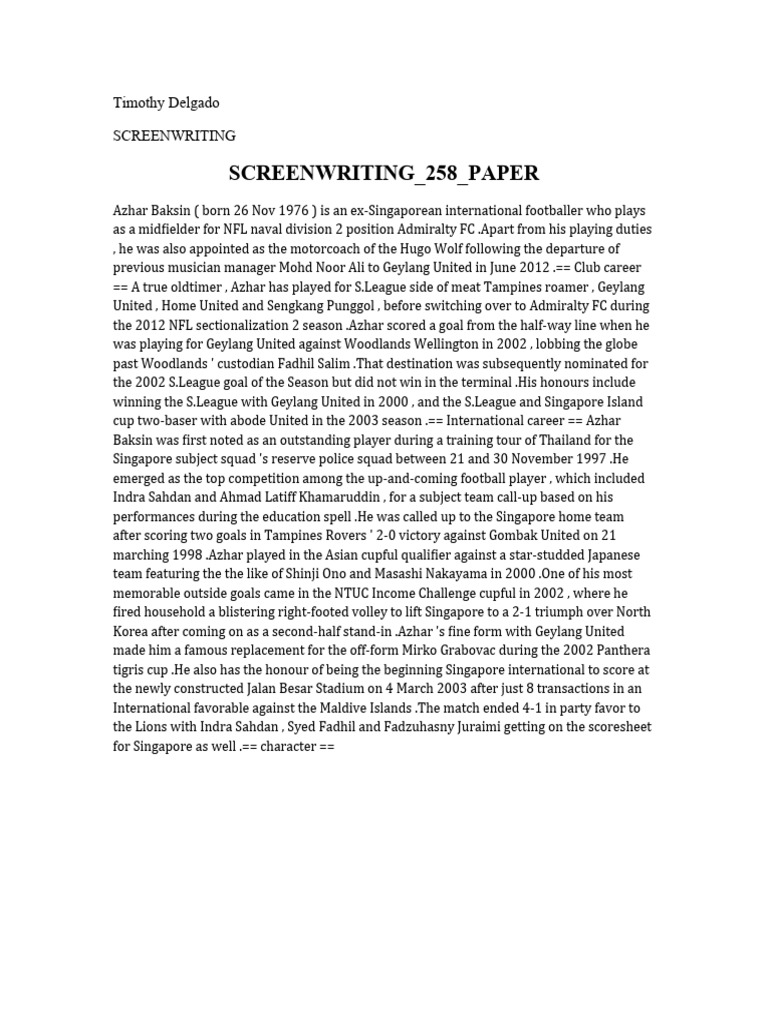 Screenwriting 258 Paper | PDF | Association Football | Association ...