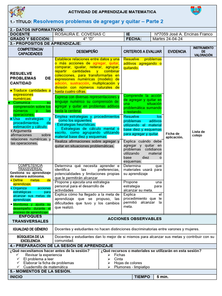 Matematica Actividad Parte 2 Resuelve Problemas Agregando y Quitando ...
