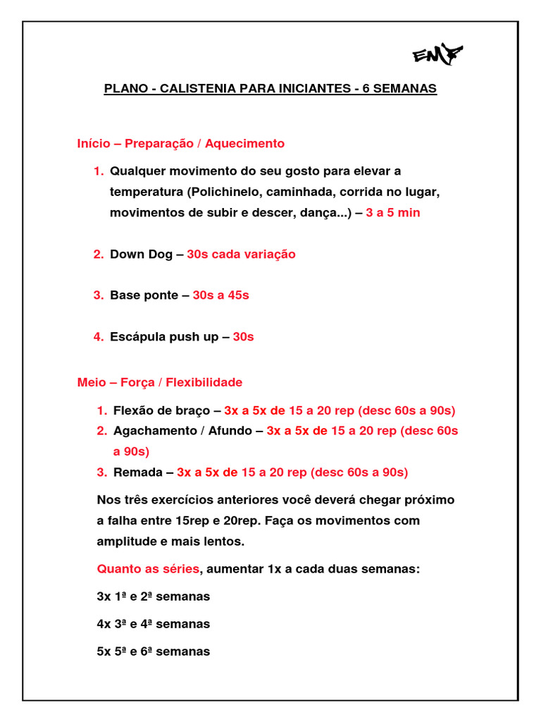 PLANO 6 SEMANAS INICIANTE CALIS - YouTube | PDF