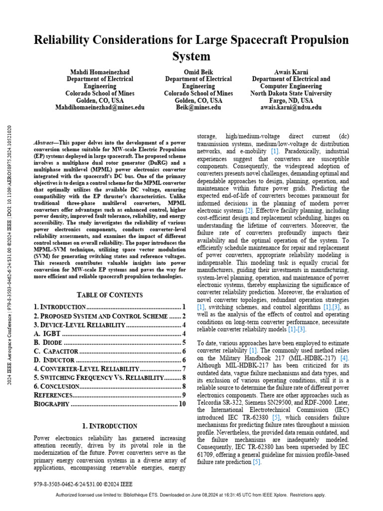 5-Reliability Considerations For Large Spacecraft Propulsion System ...