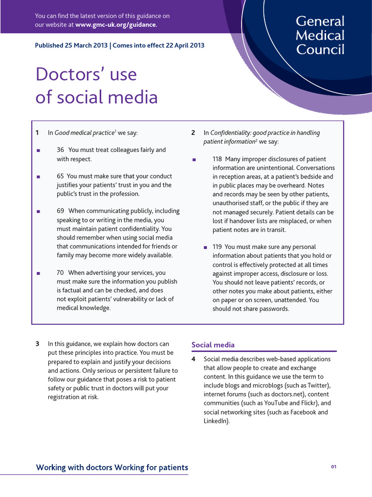 GMC Guidance For Doctors - Doctors Use of Social Media - PDF 58833100 | PDF | Social Media ...