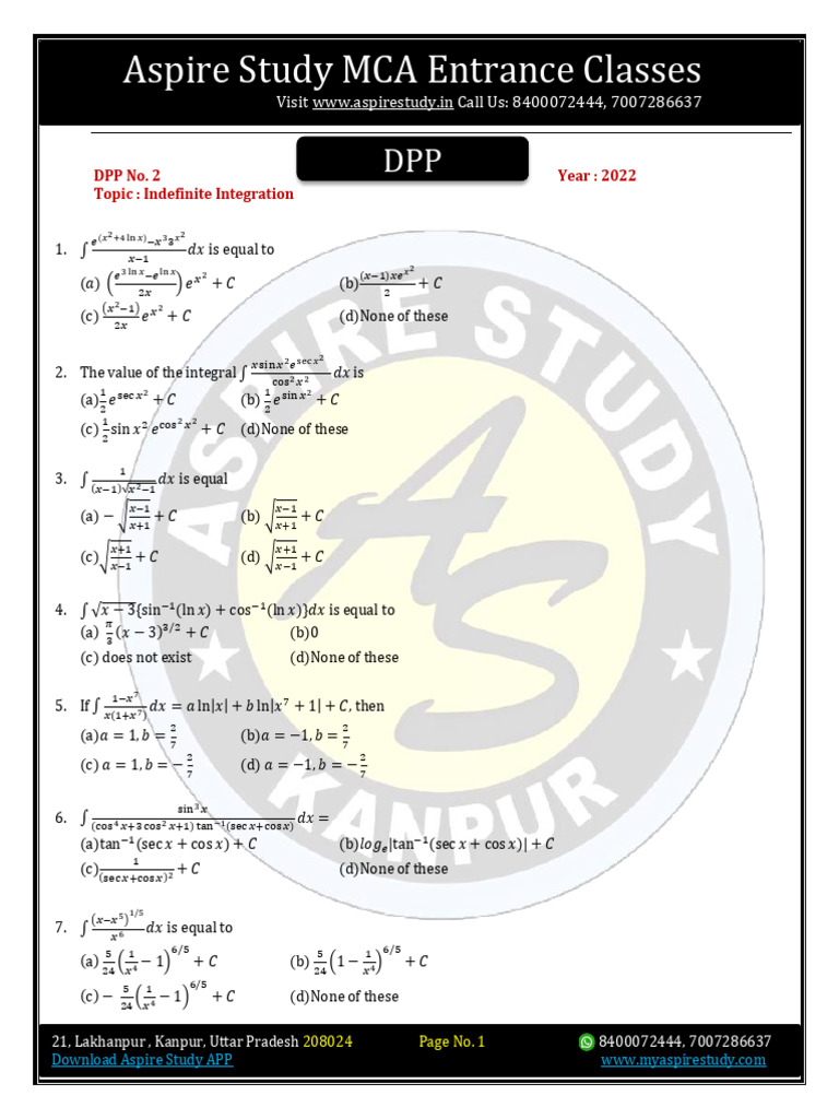 DPP Indefinite Integrals Q - 2 | PDF | Complex Analysis | Mathematical Concepts