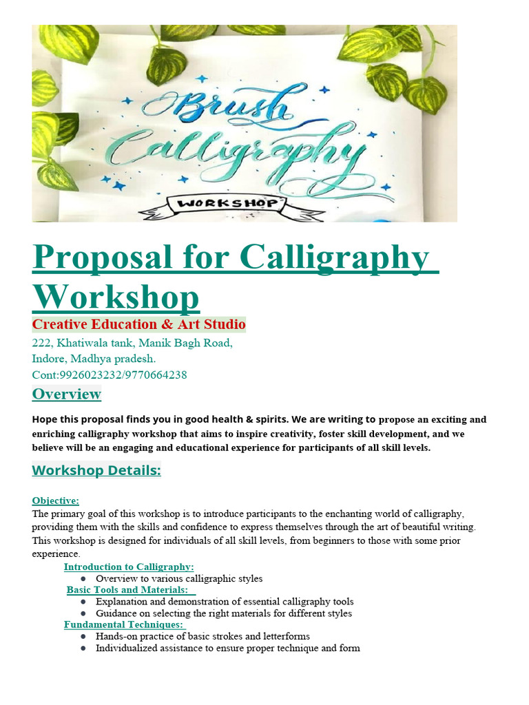 Calligraphy Workshop Proposal Overview | PDF | Calligraphy | Learning