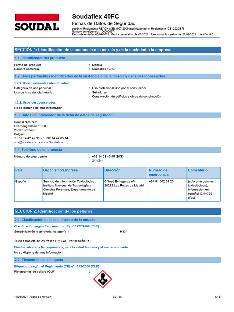HDS Soudaflex 40fc | PDF | Residuos | Alergia