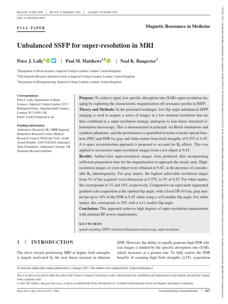 Lally Et Al. - 2021 - Unbalanced SSFP For Super Resolution in MRI | Download Free PDF | Magnetic ...