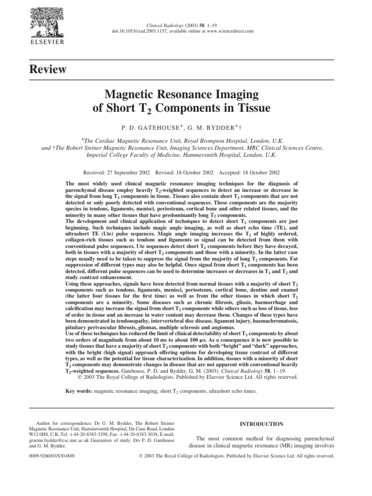 Gatehouse and Bydder - 2003 - Magnetic Resonance Imaging of Short T2 ... Gatehouse and Bydder - 2003 - Magnetic Resonance Imaging of Short T2 ...