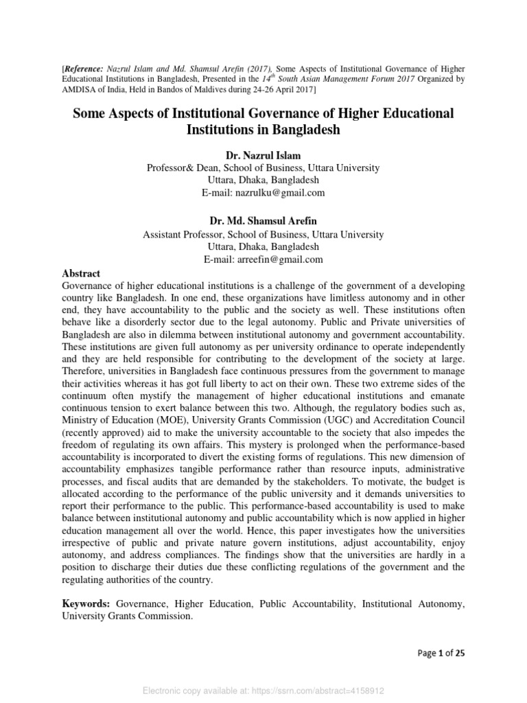 Some Aspects of Institutional Governance of Higher Educational ...