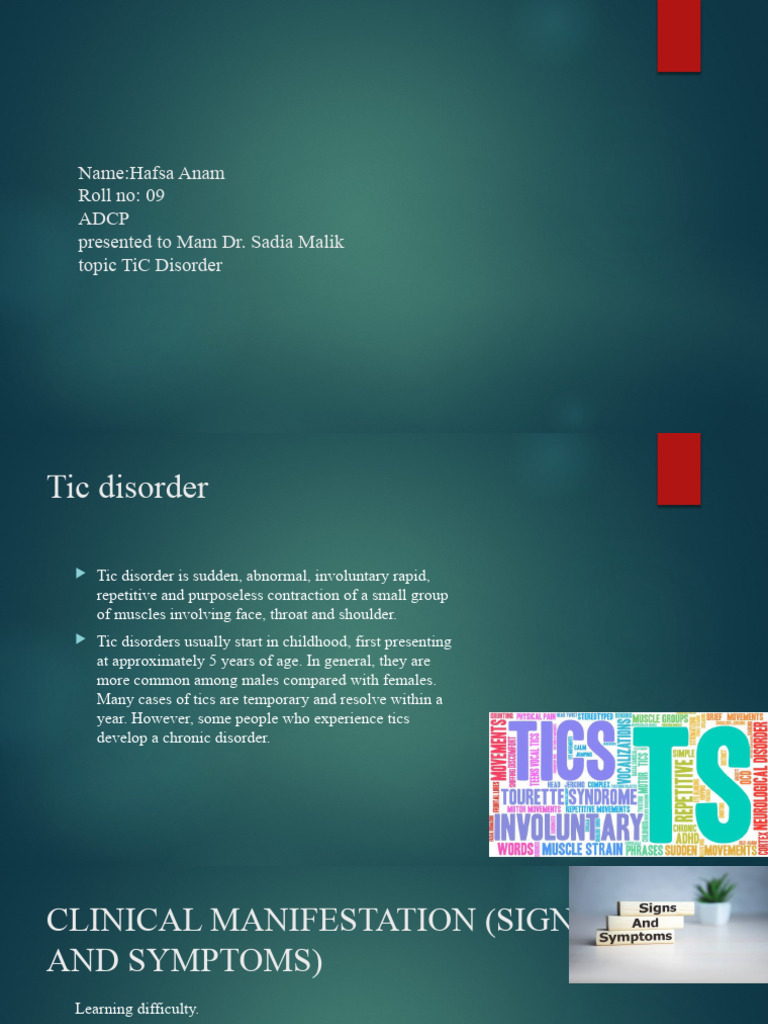 Tic Disorder Hafsa Anam 09 | PDF | Tourette Syndrome | Diseases And ...