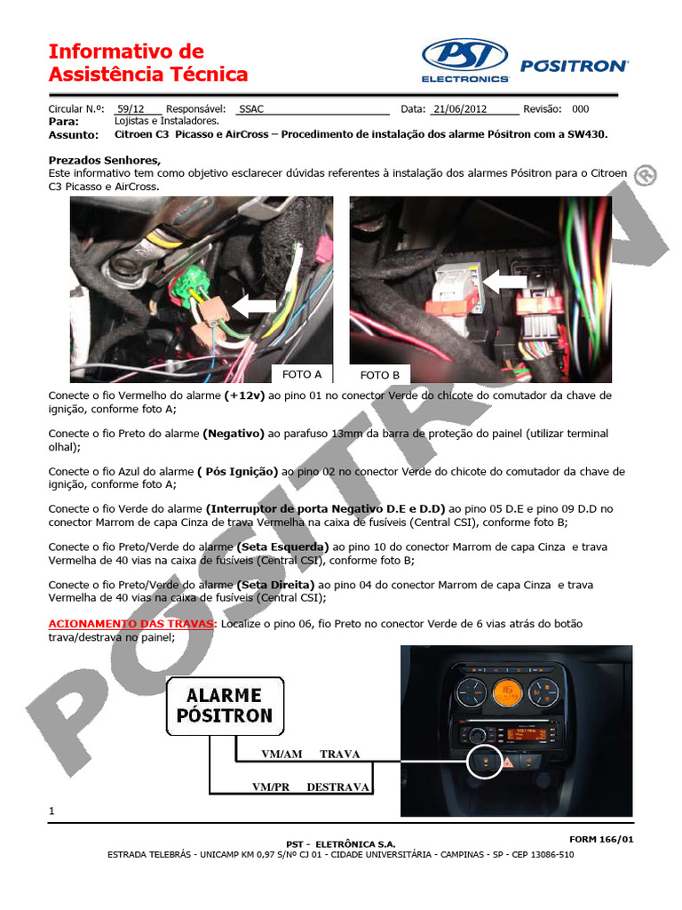 2019-02-Instalação Dos Alarmes Pósitron Com A SW430 - C3 Picasso e ...
