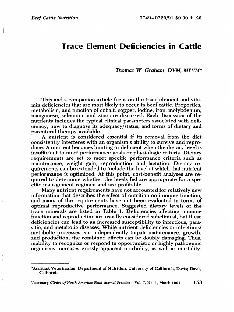 Trace Element Deficiencies in Cattle | Download Free PDF | Nutrients | Vitamin B12