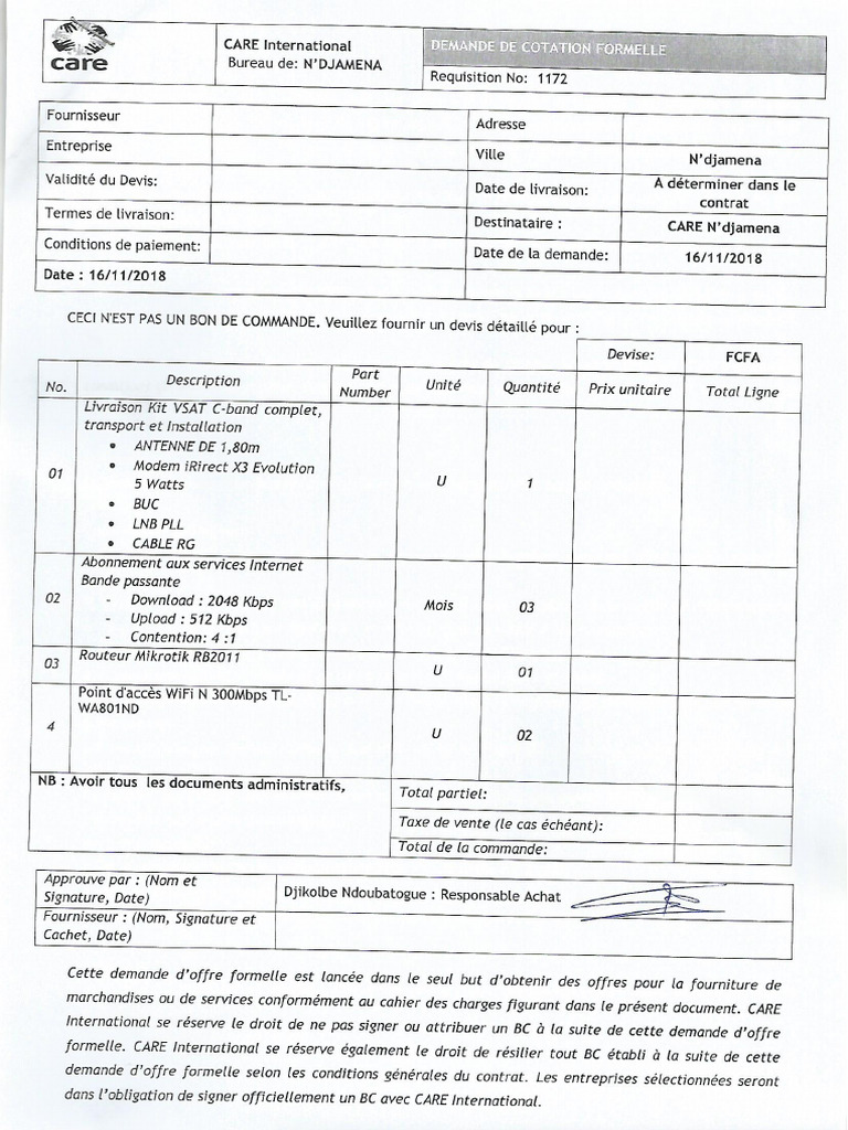 CARE International Demande de Cotation Formelle | PDF