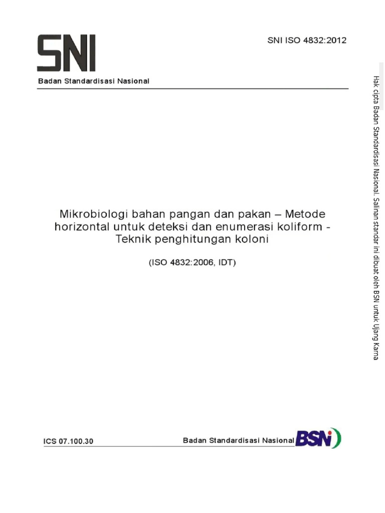SNI ISO 4832_2012 - Uji Coliform | PDF