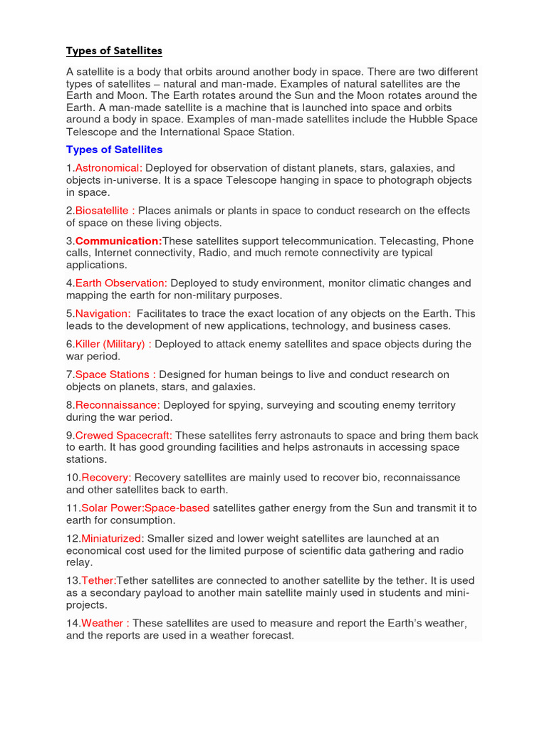 Types of Satellites | PDF