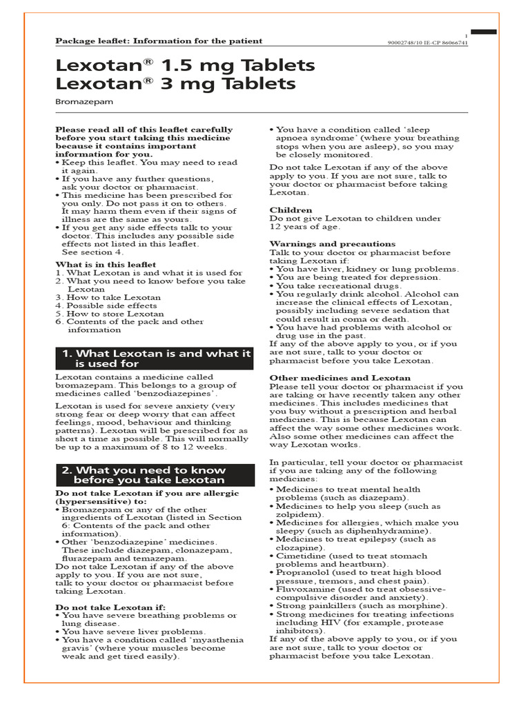 Lexotan 1.5 MG Tablets Lexotan 3 MG Tablets: 1. What Lexotan Is and ...