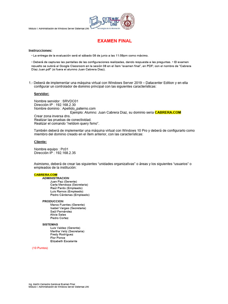 ExamenFinal Administración SistemasUNI | PDF | sistema de nombres de dominio | Archivo de ...