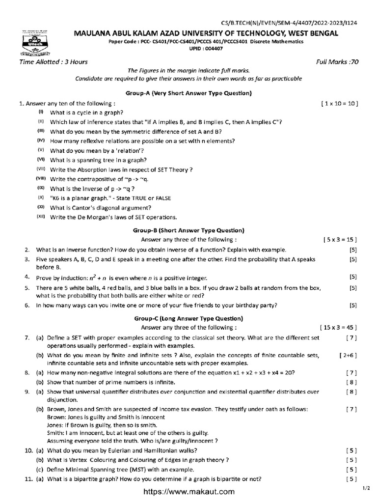 Btech PCC Cse 4 Sem Discrete Mathematics PCC cs401 2023 | PDF