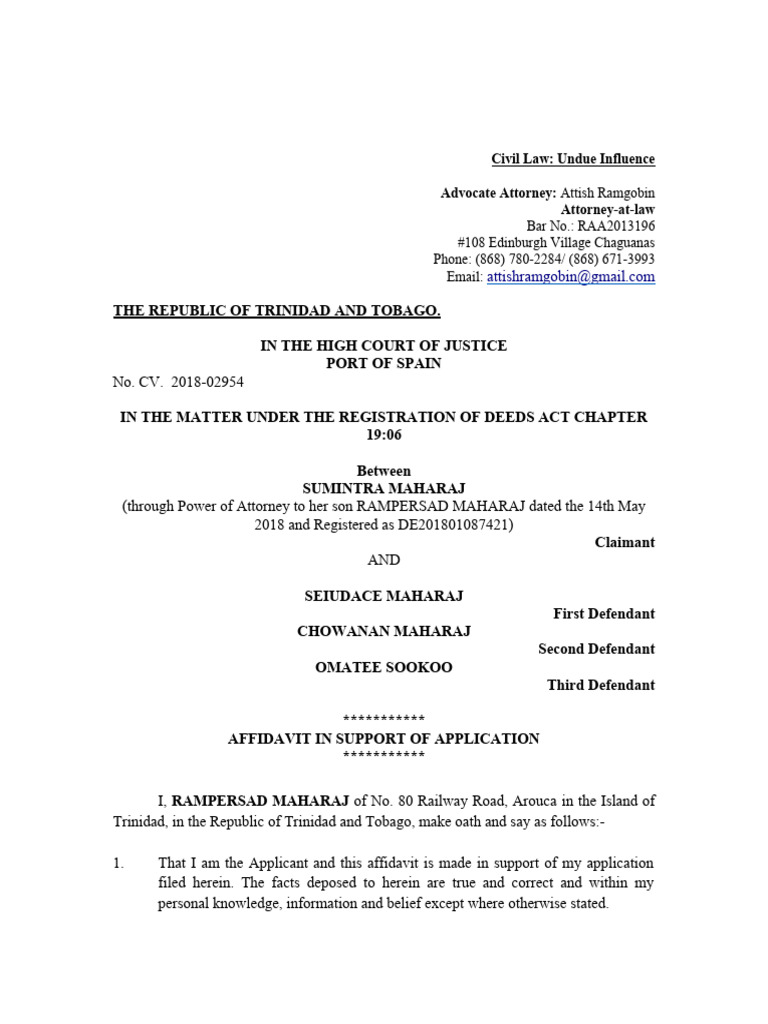 Affidavit in Supp - Ad Litem - Sumintra Maharaj | PDF | Affidavit | Lawyer