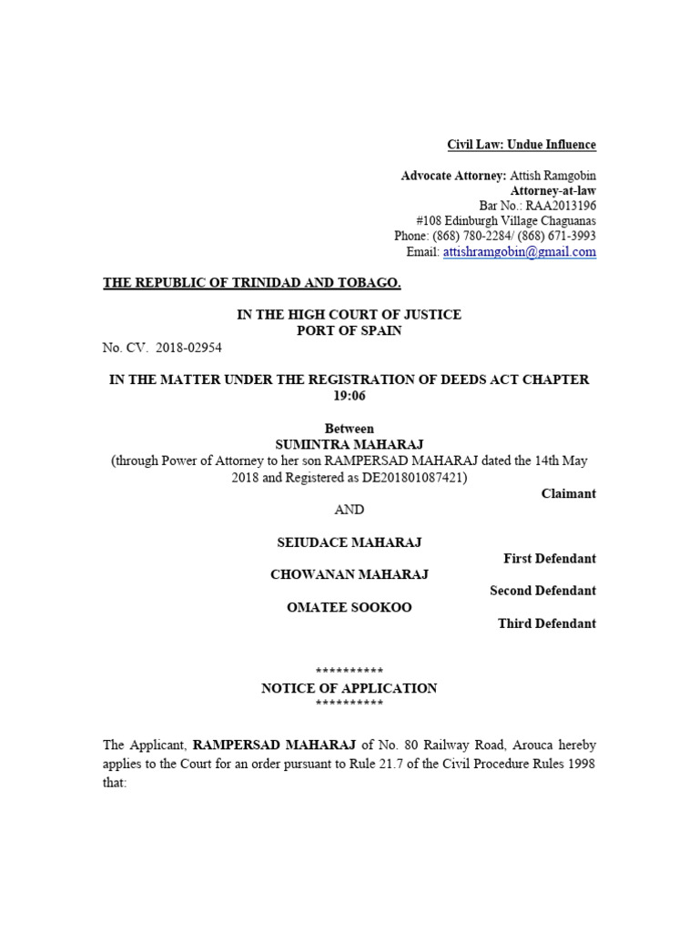 Application For Administrator Ad Litem - Sumintra Maharaj | PDF ...