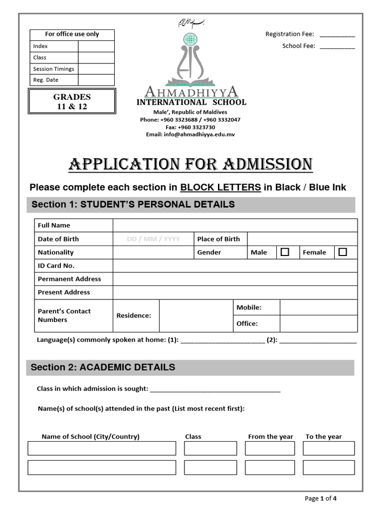 International School Admission Form | PDF | Identity Document | Mobile ...