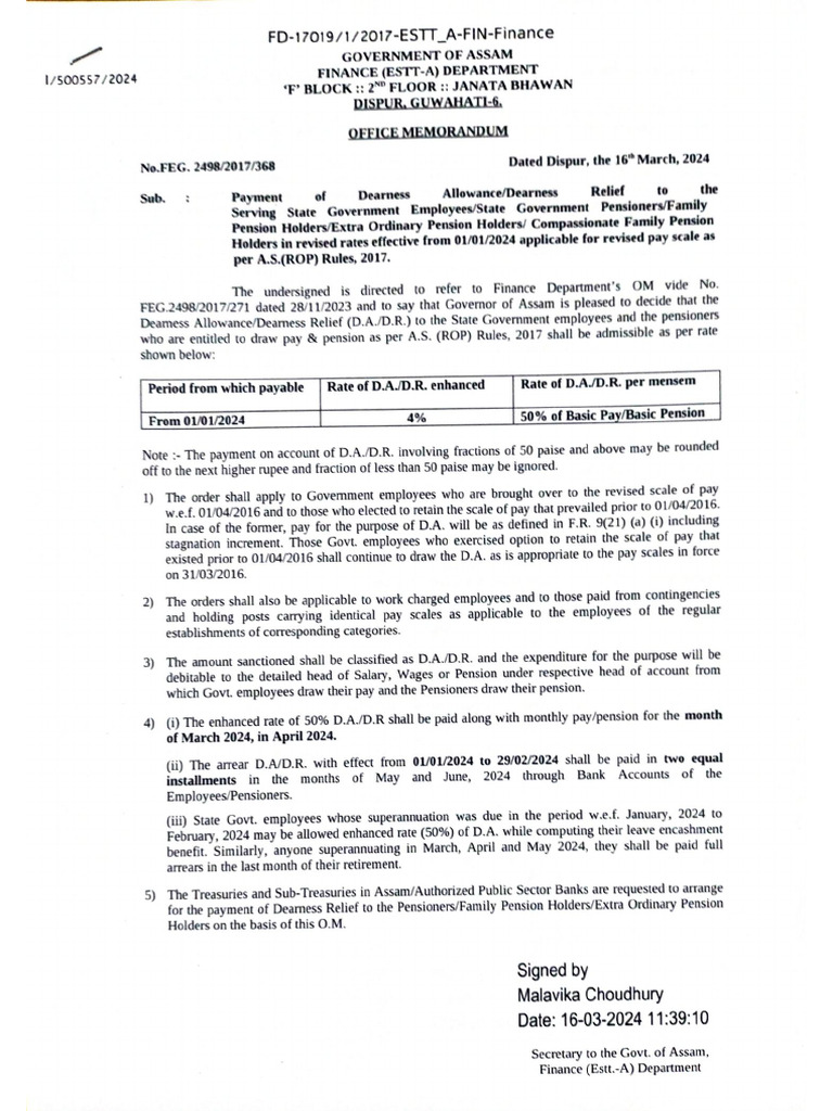 DA Order W.E.F. 1.1.24 | PDF