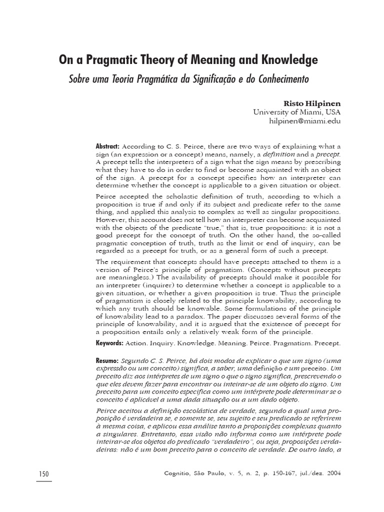 On A Pragmatic Theory of Meaning and Knowledge | PDF | Proposition | Truth