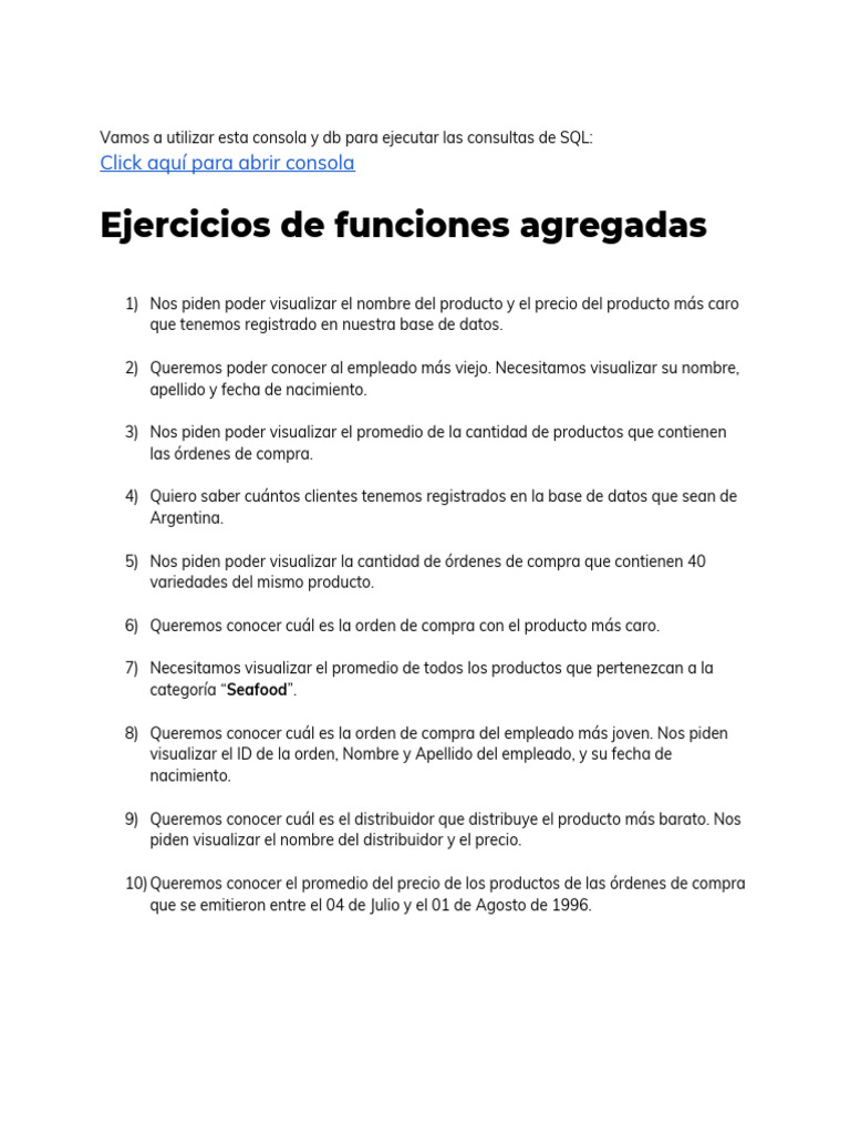 17A.11 - Ejercicios SQL - Funciones Agregadas | PDF