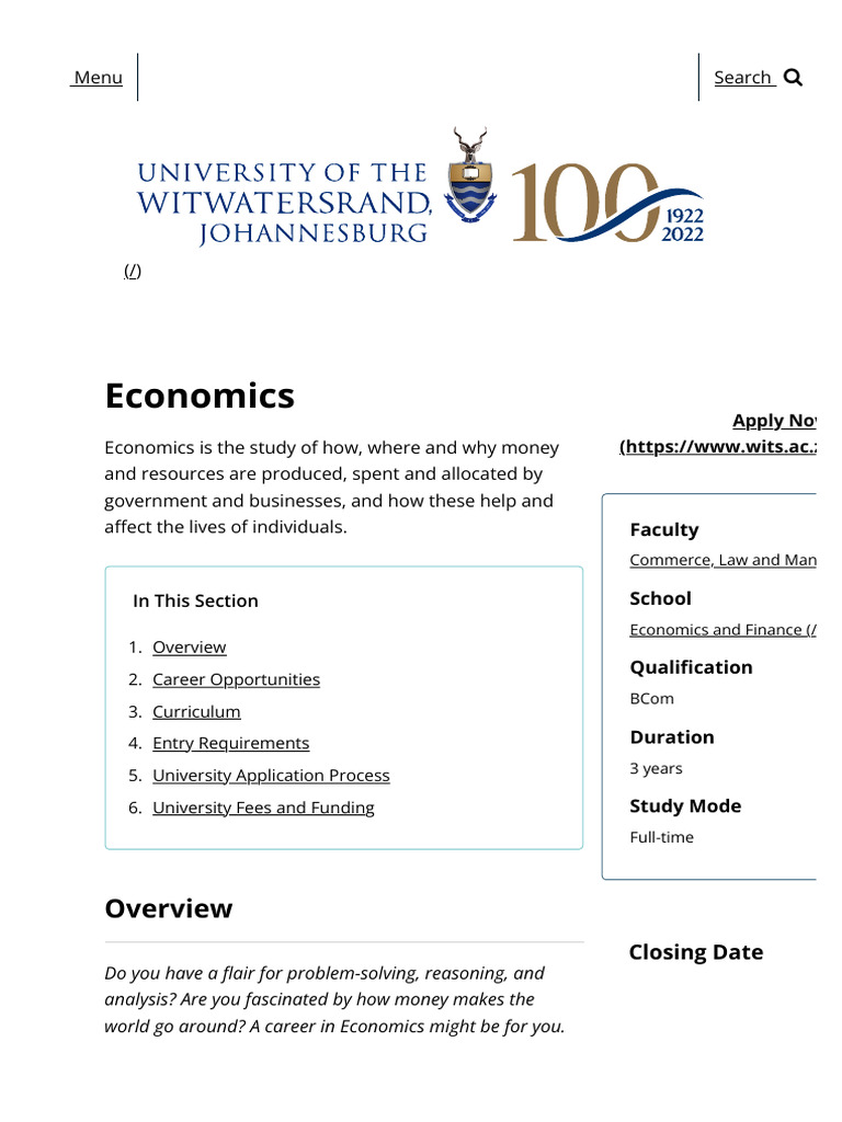 Economics - Wits University | PDF | Economics | University