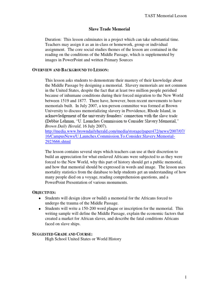 Middle Passage Memorial | PDF | Atlantic Slave Trade | Slavery