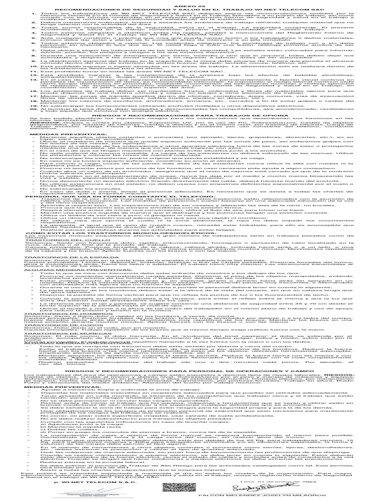 Anexo 03 - Recomendaciones de Seguridad y Salud en El Trabajo Wi Net ...