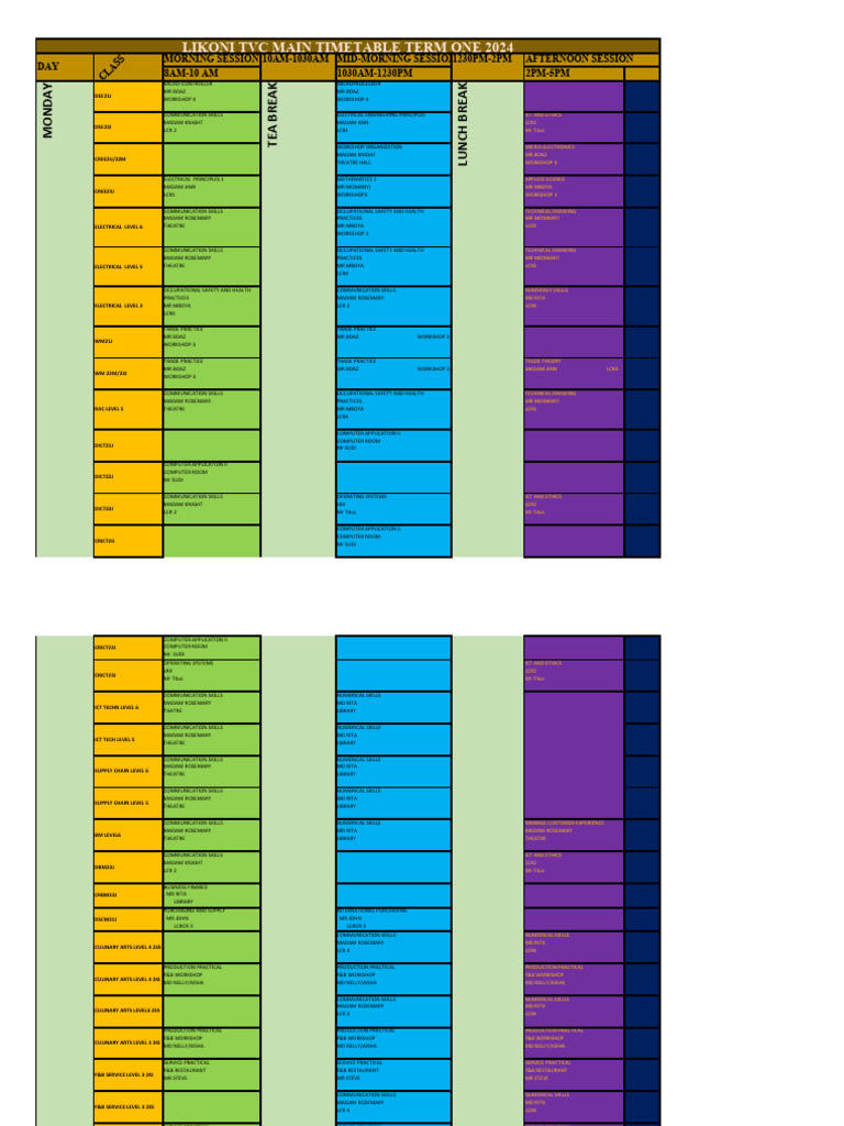 LTVC Master Timetale Term 1 2024 - 6 | PDF | Technology & Engineering