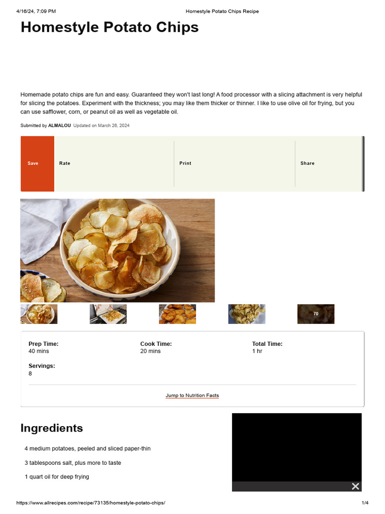 Homestyle Potato Chips Recipe | PDF | French Fries | Potato Chip