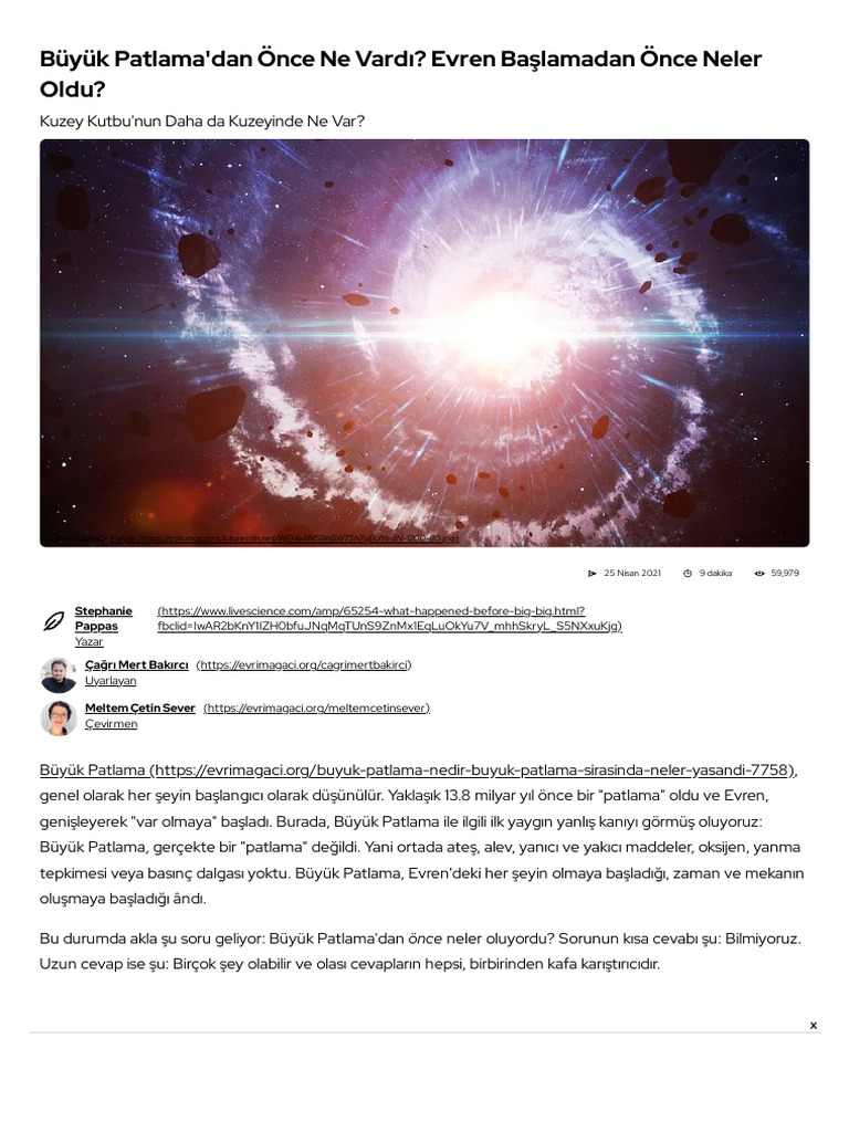 Büyük Patlama'dan Önce Ne Vardı - Evren Başlamadan Önce Neler Oldu - Evrim Ağacı | PDF