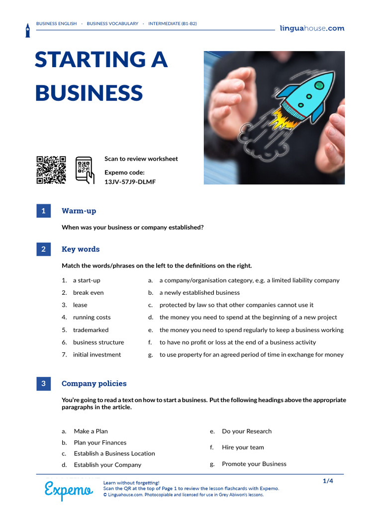 Starting A Business British English Student Ver2 | PDF | Startup Company | Small Business ...