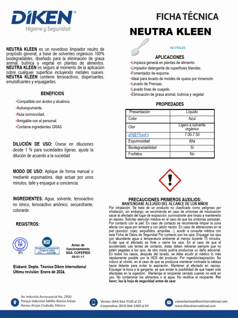 Ficha Técnica de Neutra Kleen | PDF | Tensioactivo | Sustancias químicas