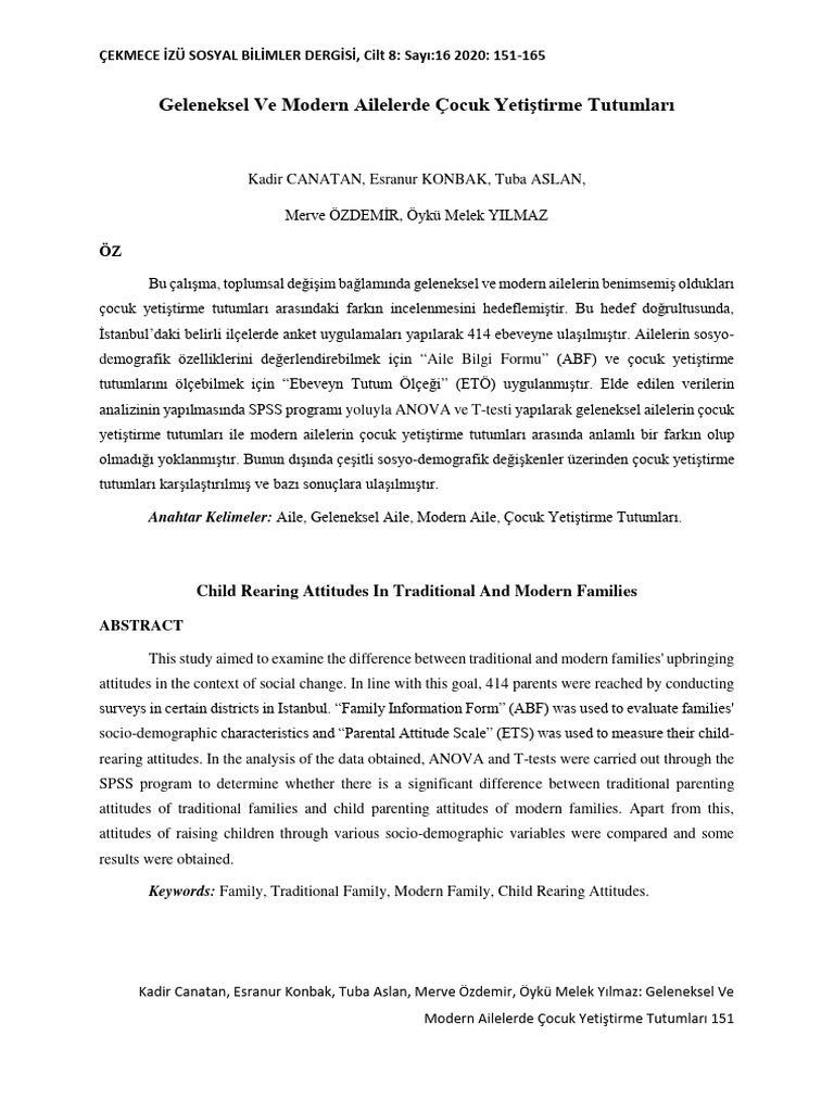 Geleneksel Ve Modern Ailelerde Ocuk Yeti Tirme Tutumlar [#741413 ...