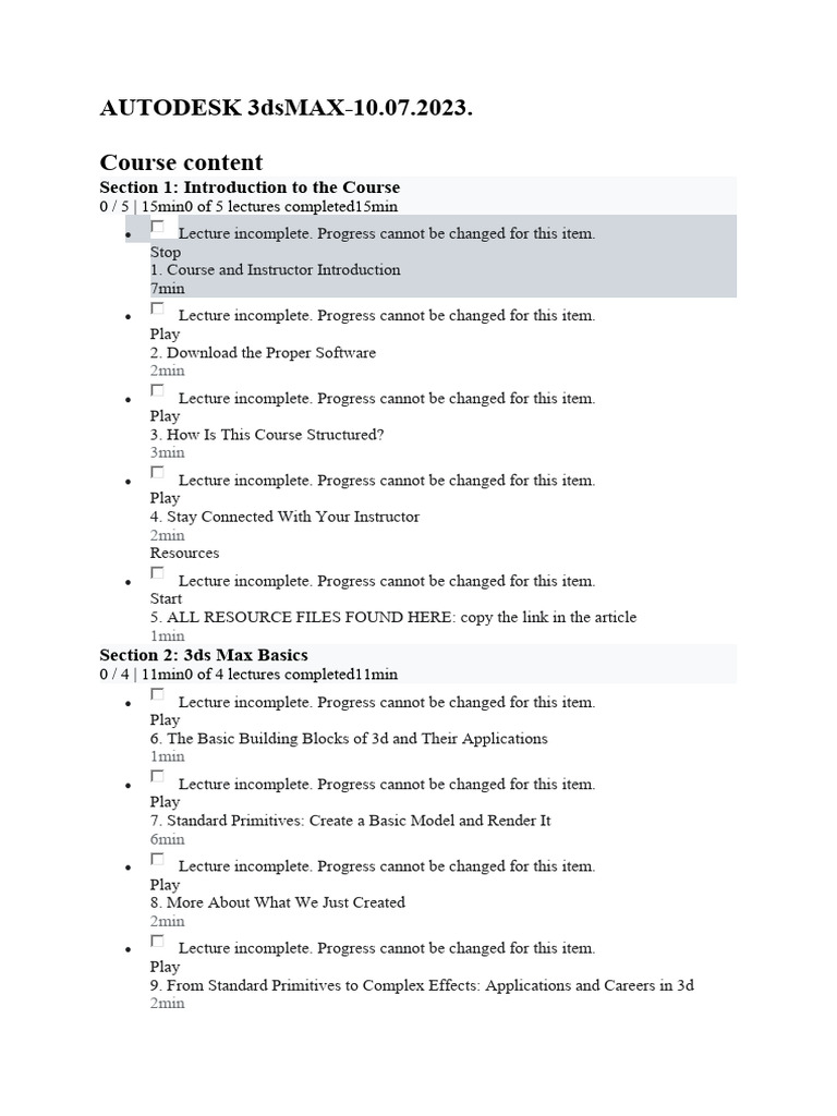 3DSMax-Course Content | Download Free PDF | 3 D Computer Graphics | Autodesk 3ds Max