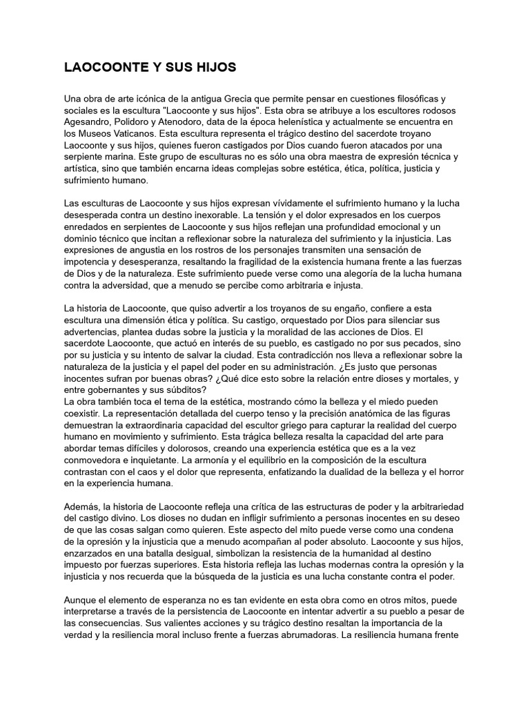 Laocoonte y sus hijos: arte y justicia | PDF | Educación en artes liberales