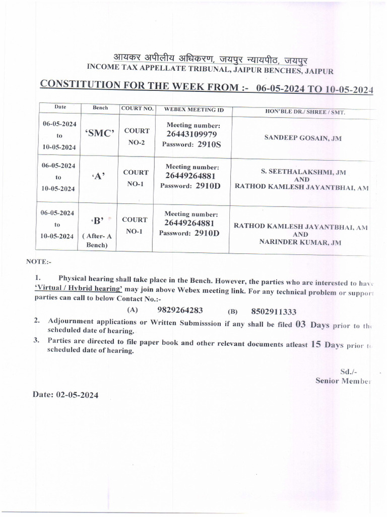 Cause List 6 to 10 May 2024 | PDF