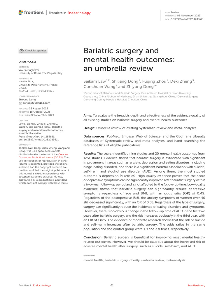 Bariatric Surgery And Mental Health Outcomes An Umbrella Review PDF