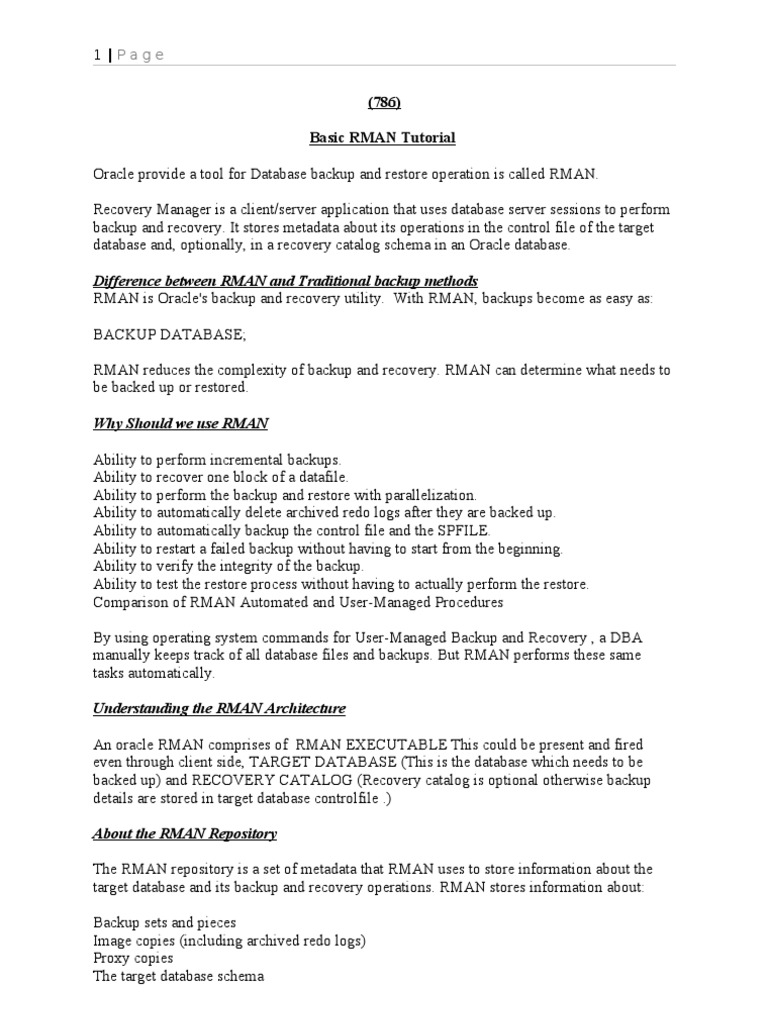 Basic Rman Tutorial | PDF | Backup | Oracle Database