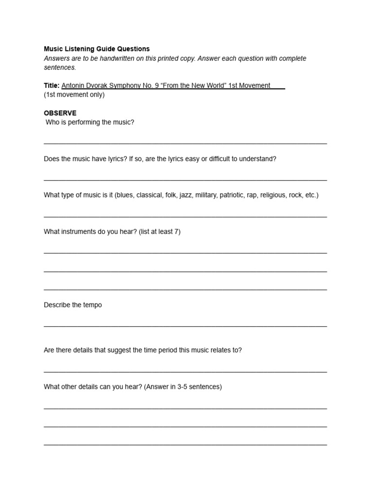 Music Listening Guide Questions | Download Free PDF | Songs | Singing