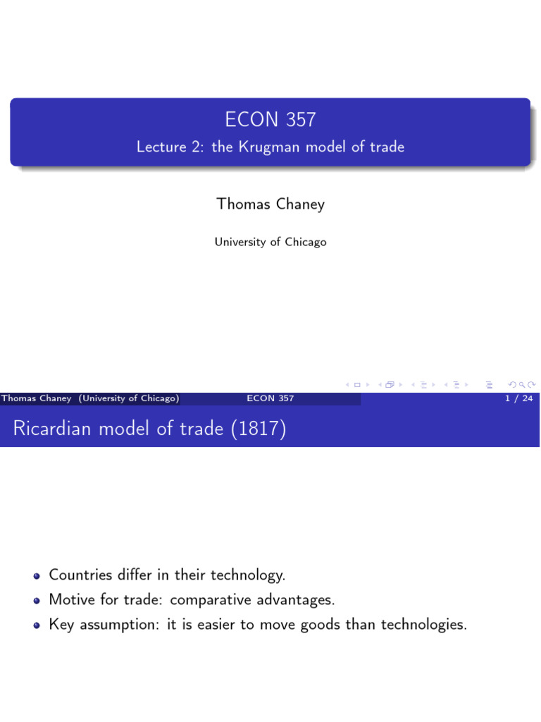 Krugman Trade Model Explained | PDF | Comparative Advantage | Exports
