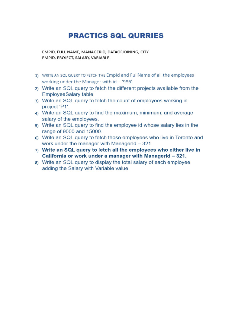 SQL Query Practice for Beginners | PDF | Business | Computers