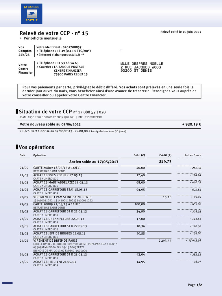 Relevé CCP n° 15 - Juin 2013 | PDF | Banques | Argent